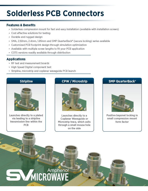 High Speed Solderless PCB Connectors | Features and Benefits | SV Microwave