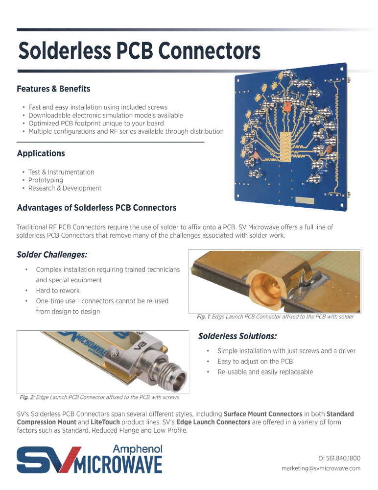 Solderless PCB Connectors | SV Microwave